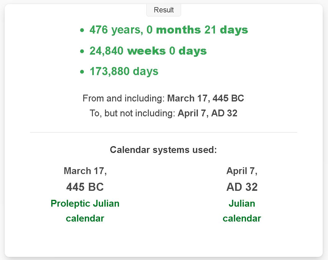 Holy Calendar Page Daniel's 70 Weeks Prophecy